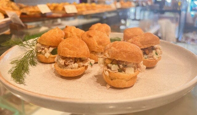 petit choux bun, chicken waldorf, poached pear gastric – 10tation ...